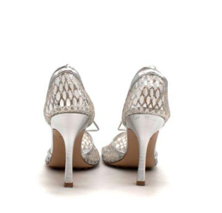 Bottega Veneta Silver Lace-Up Stretch Mesh Sandals For Sale at 1stDibs