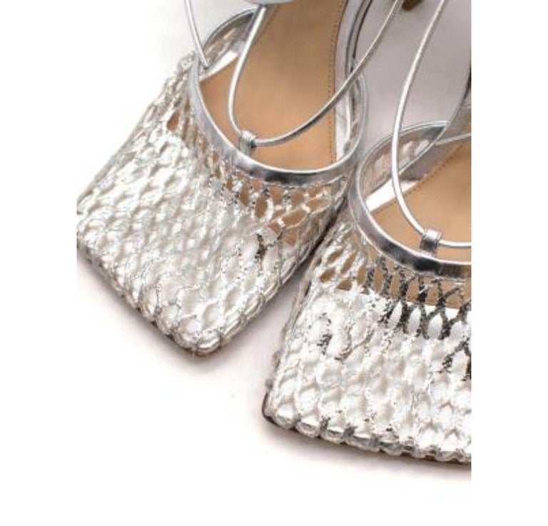 Bottega Veneta Silver Lace-Up Stretch Mesh Sandals For Sale at 1stDibs