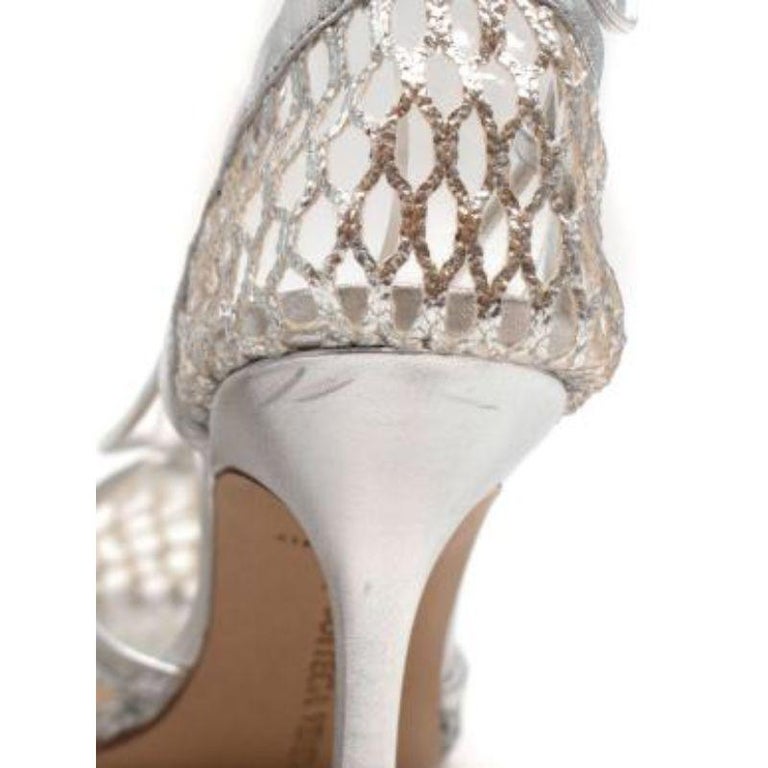 Bottega Veneta Silver Lace-Up Stretch Mesh Sandals For Sale at 1stDibs