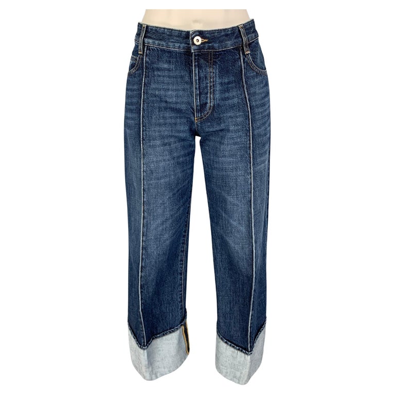 BOTTEGA VENETA Size 0 Blue Cotton Washed Cuffed Jeans For Sale at 1stDibs