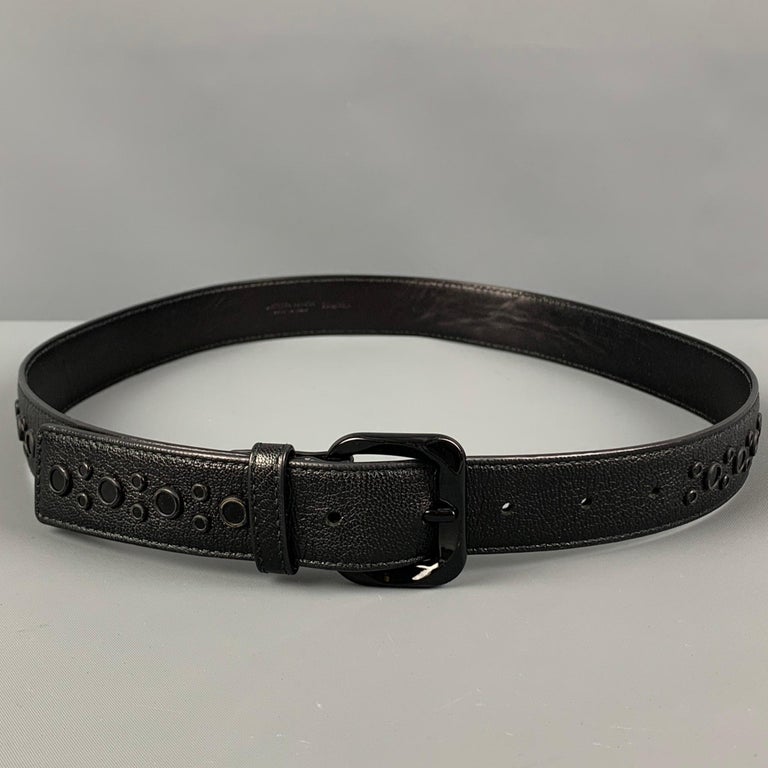 BOTTEGA VENETA Size 32 Black Studded Leather Belt For Sale at 1stDibs