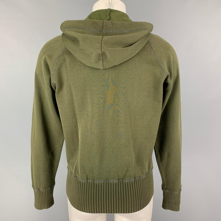 BOTTEGA VENETA Size M Olive Cotton Wool Hooded Sweater For Sale at 1stDibs