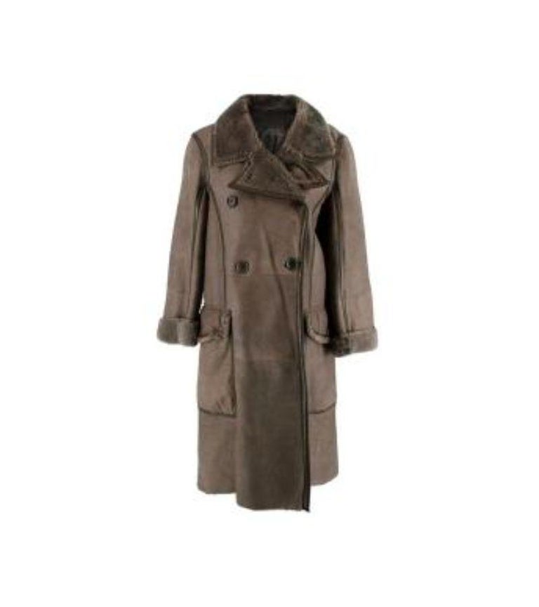 Bottega Veneta Suede Double Breasted Grey Shearling Coat For Sale at ...