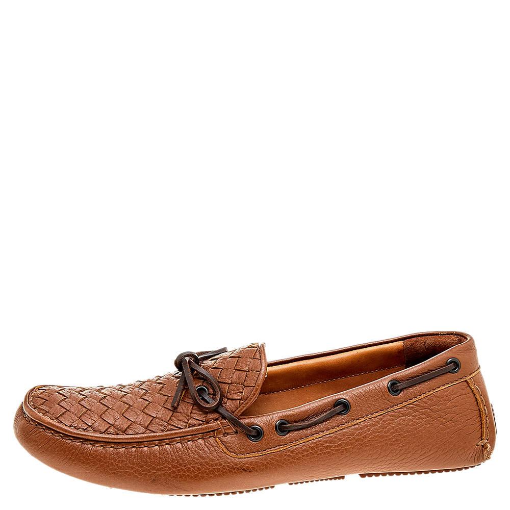 Bottega Veneta Tan Intrecciato Cervo Wave Driver Bow Slip On Loafers ...