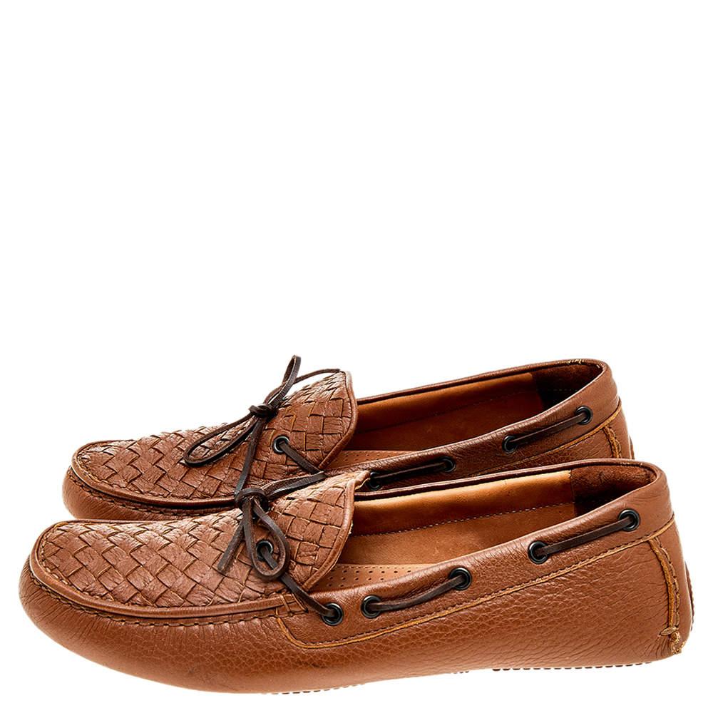 Bottega Veneta Tan Intrecciato Cervo Wave Driver Bow Slip On Loafers ...