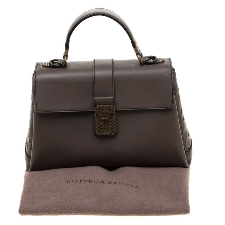 Bottega Veneta Taupe Leather Small Piazza Top Handle Bag For Sale at ...