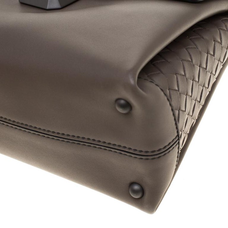 Bottega Veneta Taupe Leather Small Piazza Top Handle Bag For Sale at ...