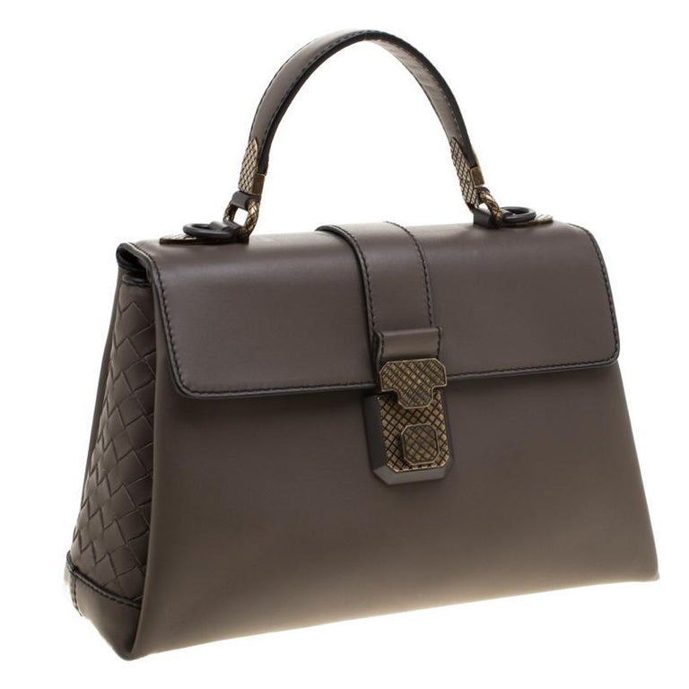 Bottega Veneta Taupe Leather Small Piazza Top Handle Bag For Sale at ...