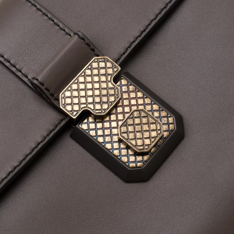 Bottega Veneta Taupe Leather Small Piazza Top Handle Bag For Sale at ...