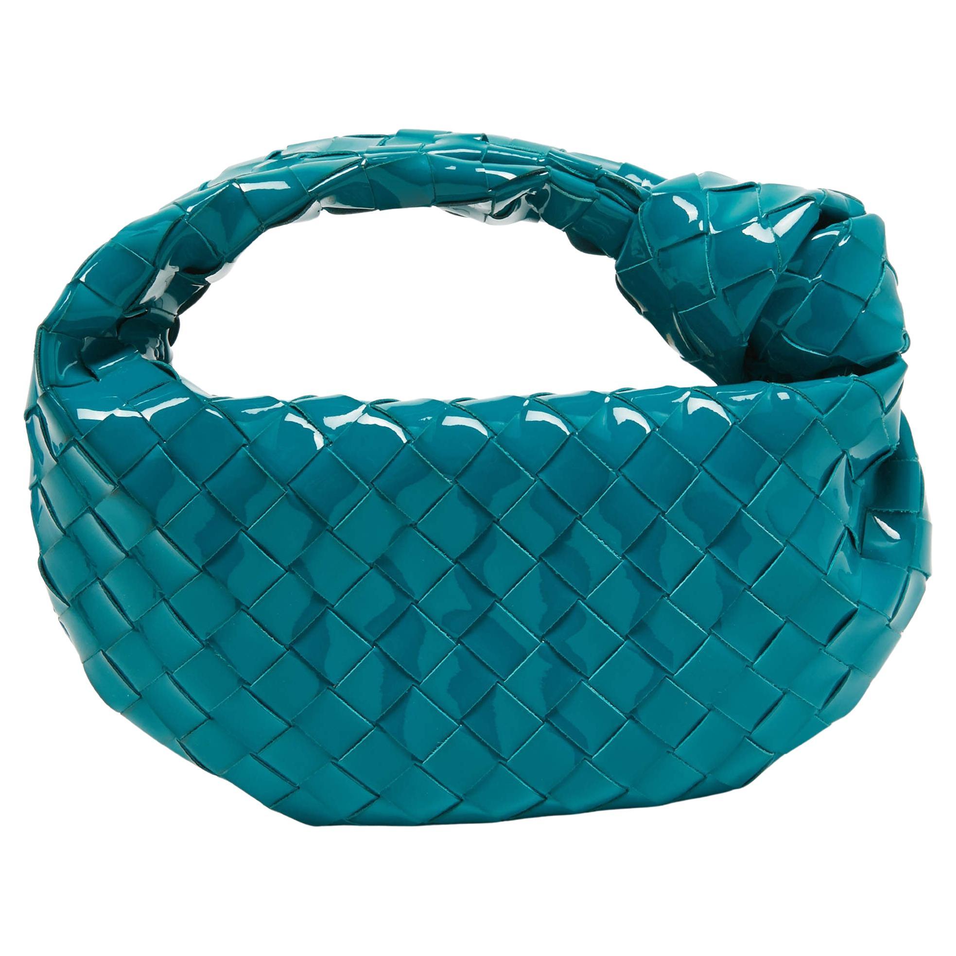 Bottega Veneta Teal Green Intrecciato Patent Leather Mini Jodie Hobo ...