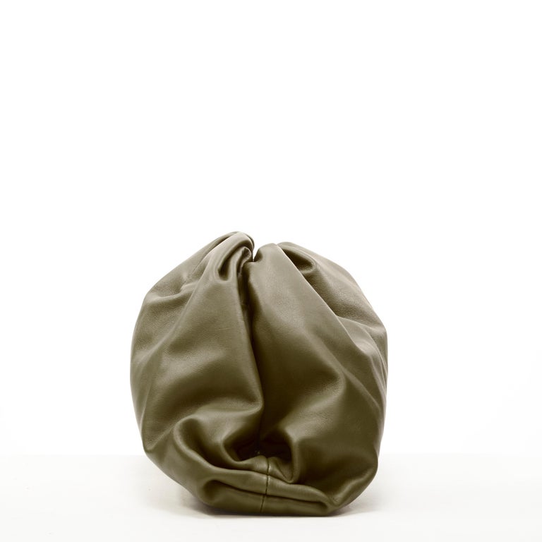 BOTTEGA VENETA The Pouch Large Olive green leather gathered dumpling ...