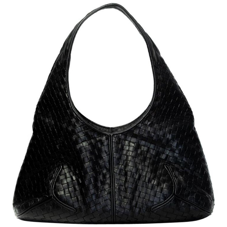 Bottega Veneta Vintage Black Intrecciato Leather Hobo Bag at 1stDibs