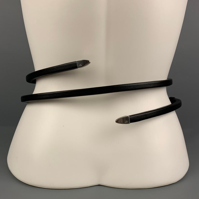 BOTTEGA VENETA Waist Size S Black Silver Leather Snake Belt For Sale at ...