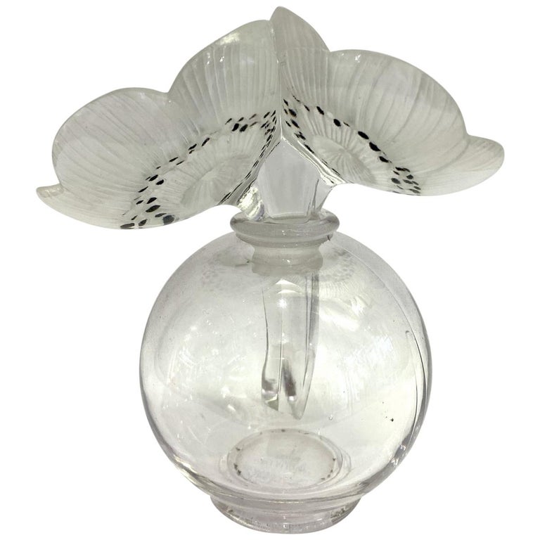 Bottle "Vase Deux Anémones" White Enameled Black Glass by René Lalique ...