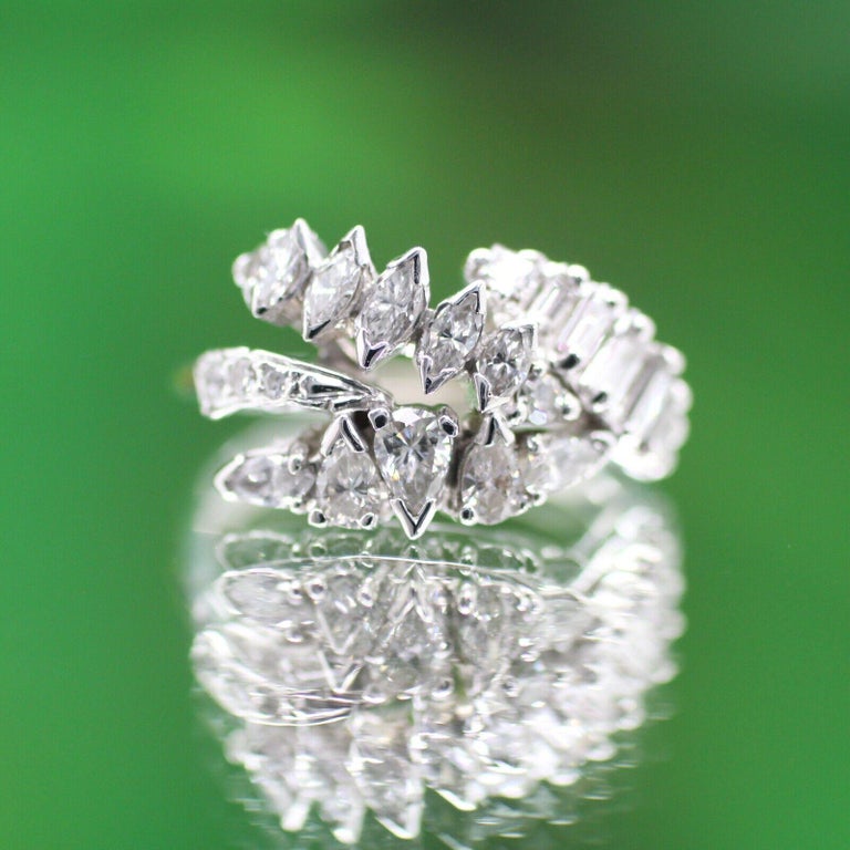 14k White Gold Diamond Cluster Ring with .90pts. in Diamonds For Sale ...