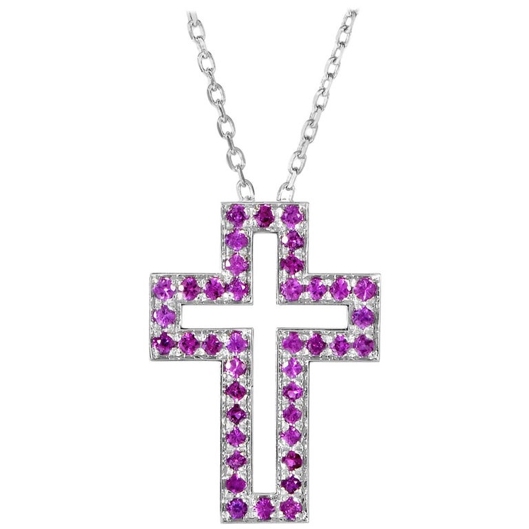 Boucheron 18 Karat White Gold Ruby Cross Pendant Necklace For Sale at ...