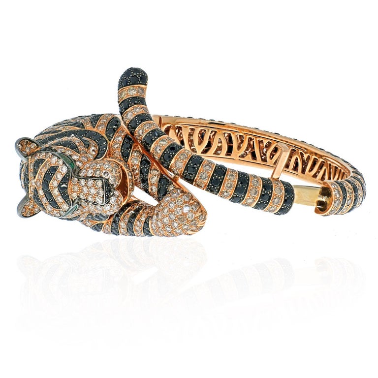 Boucheron 18k Rose Gold Bagha Tiger Diamond Bangle Bracelet at 1stDibs ...