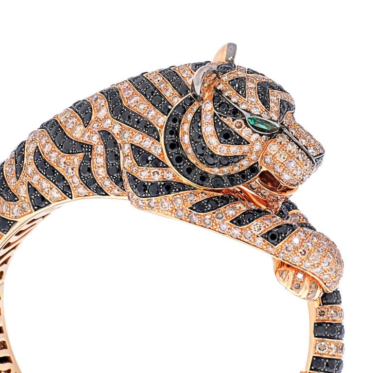 Boucheron 18k Rose Gold Bagha Tiger Diamond Bangle Bracelet at 1stDibs ...