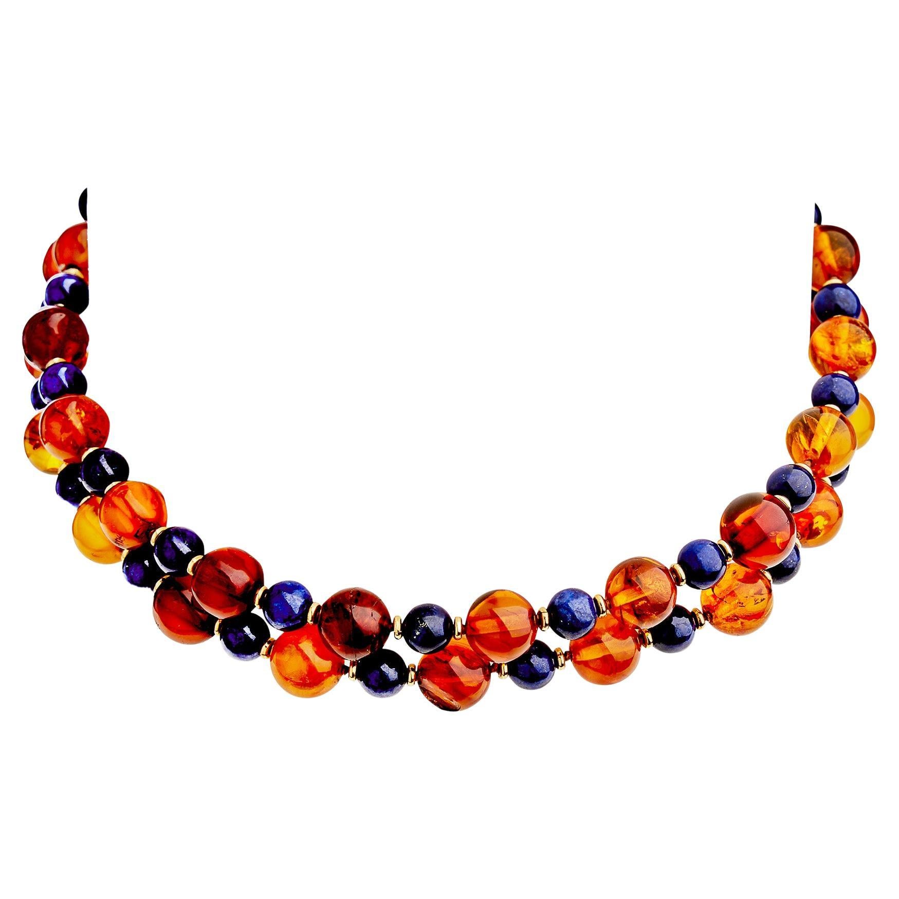 Boucheron Amber and Lapis Lazuli Bead Necklace For Sale at 1stDibs