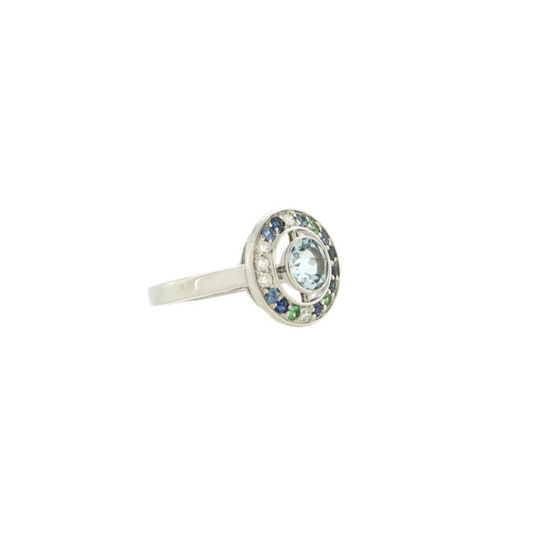 Boucheron Ava Ring 18k White Gold with Aquamarine, Sapphire, Tsavorite For Sale at 1stDibs