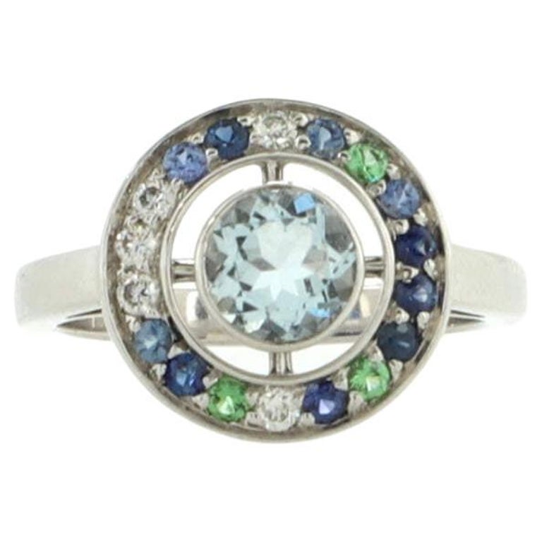 Boucheron Ava Ring 18k White Gold with Aquamarine, Sapphire, Tsavorite For Sale at 1stDibs