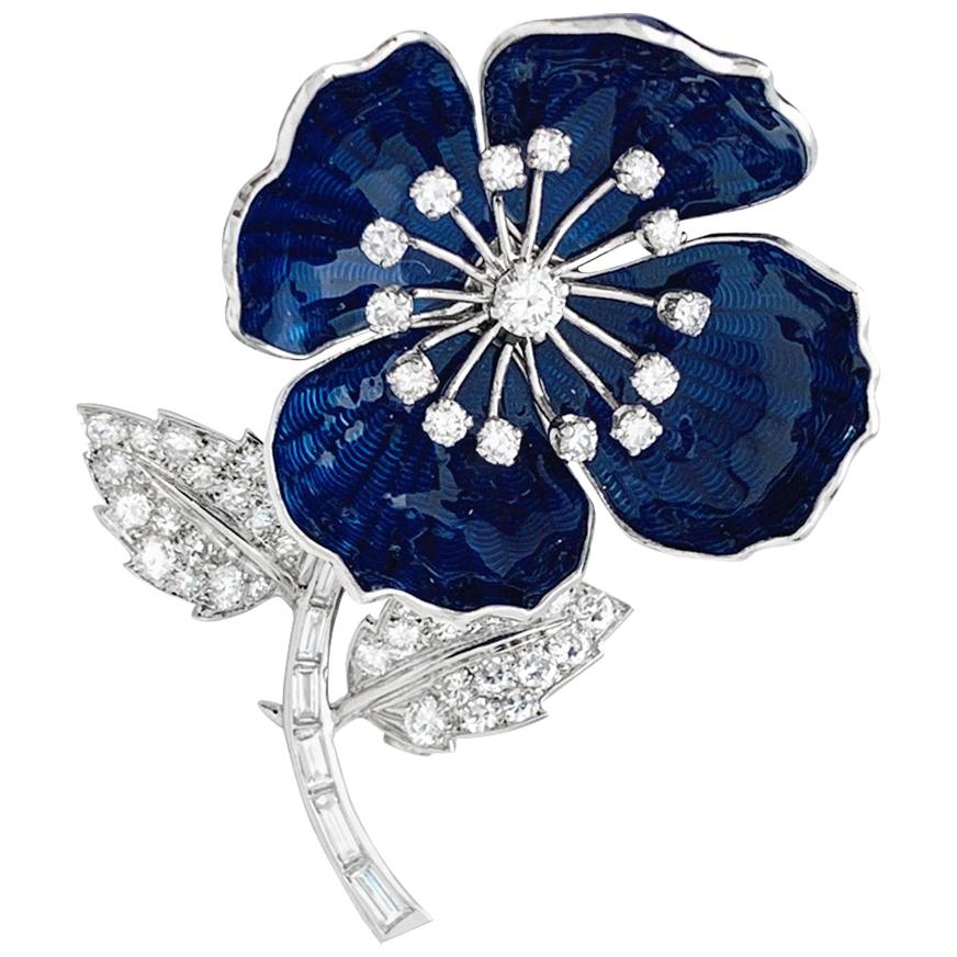 Boucheron Brooch "Eglantine" Collection, Enamel and Diamonds at 1stDibs