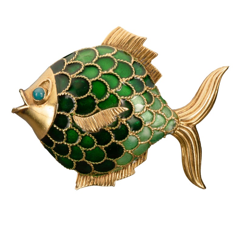 Boucheron Enamel and 18k Gold Fish Brooch at 1stDibs