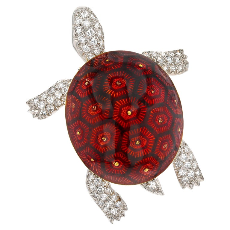 Boucheron Enamel and Diamond Turtle Brooch For Sale at 1stDibs