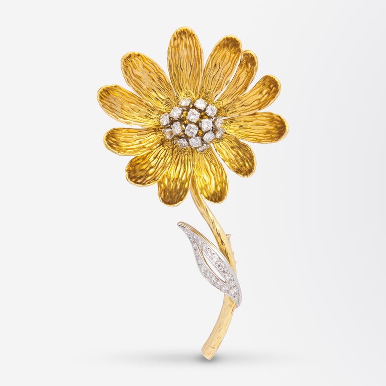 Boucheron Gold and Diamond Daisy Brooch Pin For Sale at 1stDibs