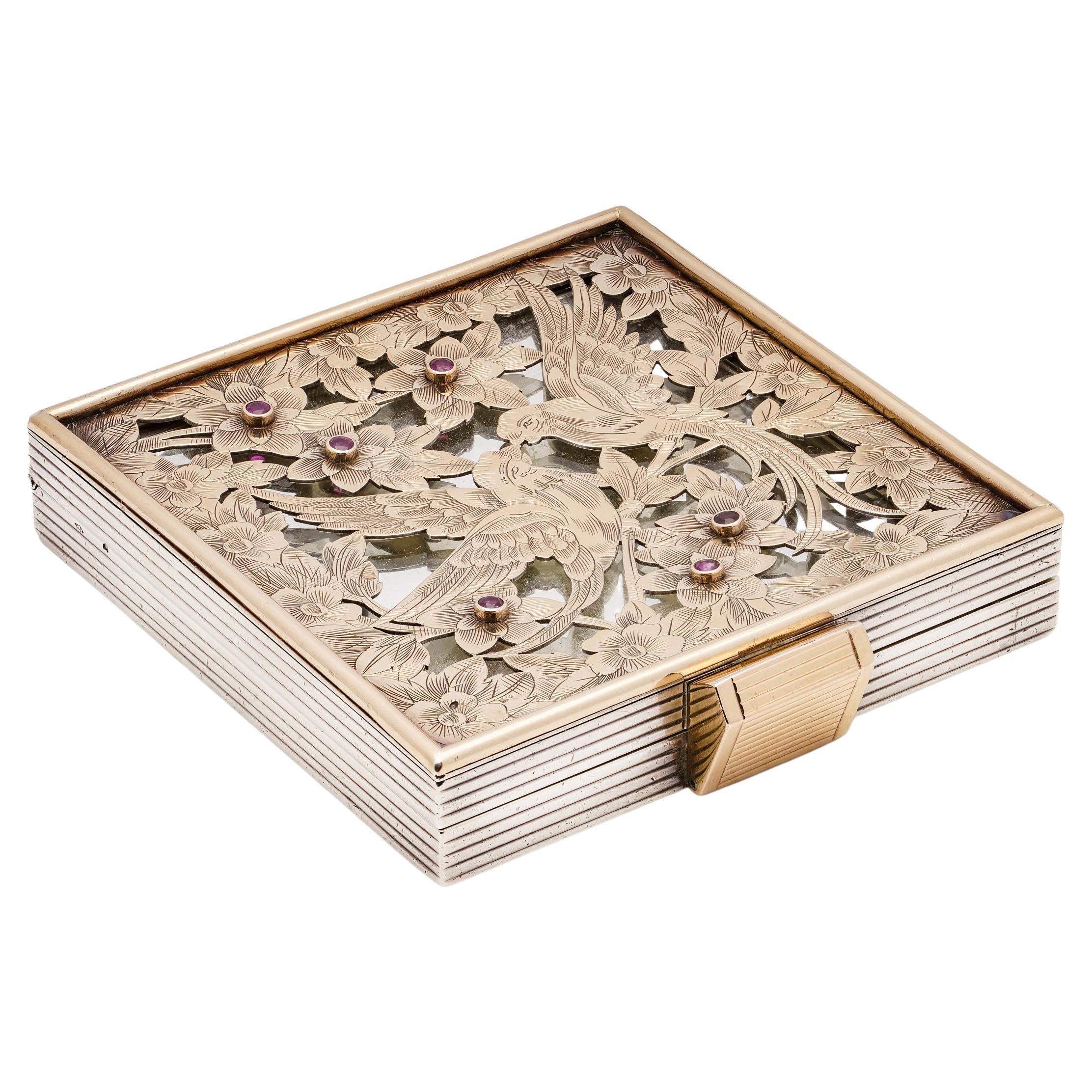 Boucheron Mid-20th century sterling silver and 18kt. rose gold compact ...