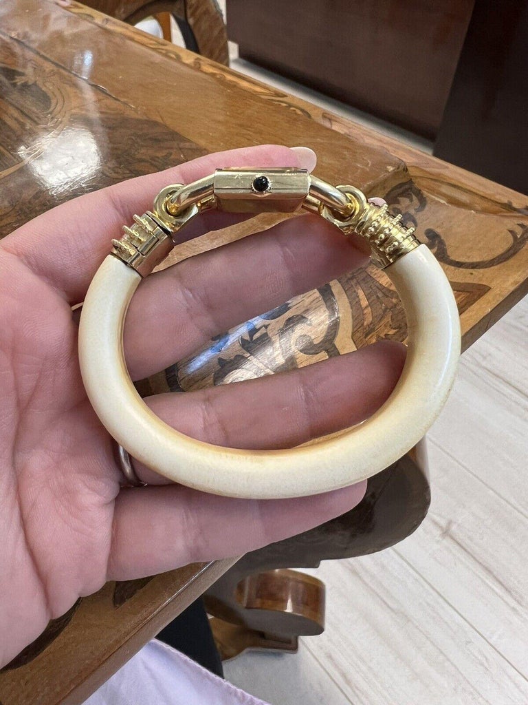 Boucheron Paris 18k Yellow Gold and Bone Manual Watch Bracelet Vintage ...