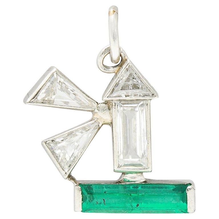 Boucheron Paris Art Deco Diamond Emerald Platinum Lighthouse Charm at ...