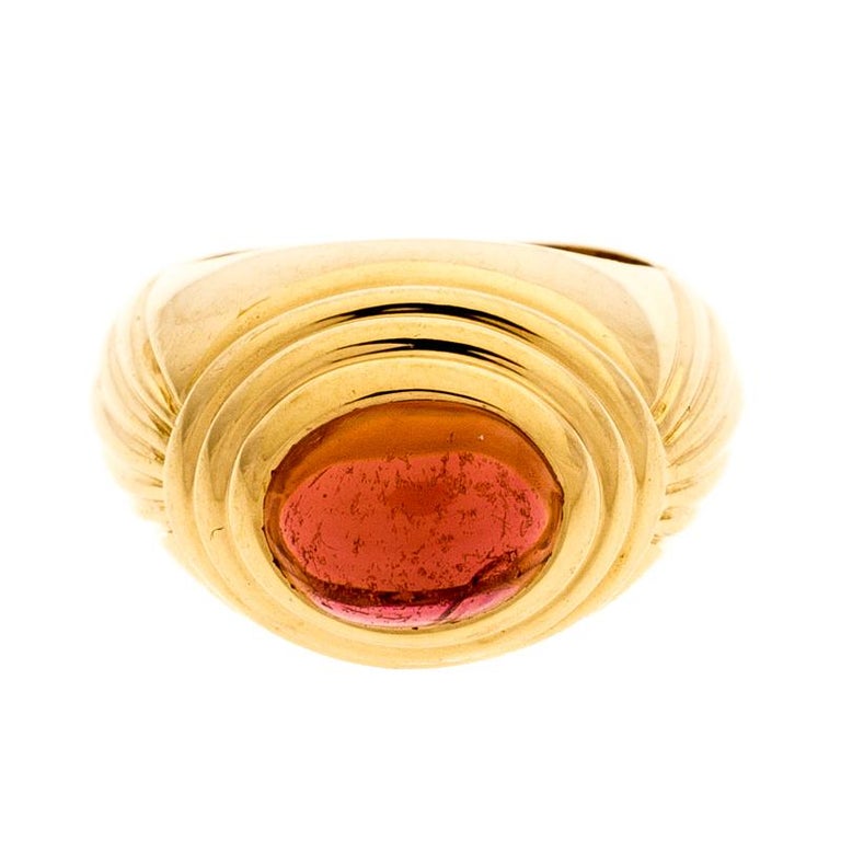 Boucheron Pink Tourmaline Cabochon Textured 18k Yellow Gold Ring Size ...