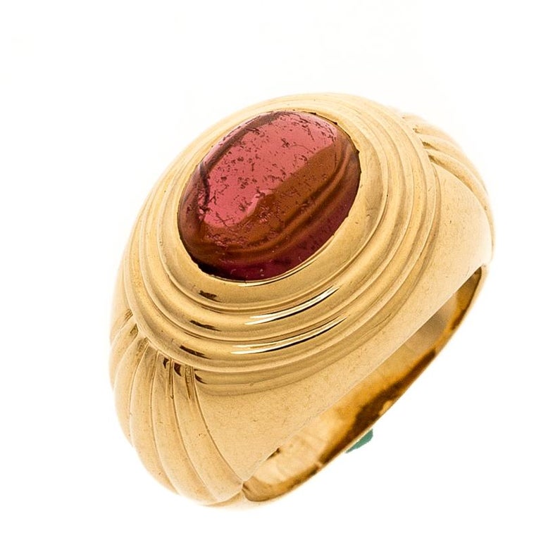 Boucheron Pink Tourmaline Cabochon Textured 18k Yellow Gold Ring Size ...