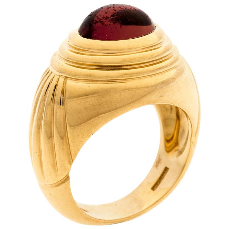 Boucheron Pink Tourmaline Cabochon Textured 18k Yellow Gold Ring Size ...