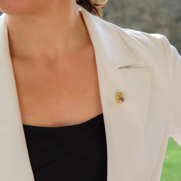 Boucheron Sapphire Teddy Bear Pin / Brooch Set in 18 Karat Yellow Gold ...