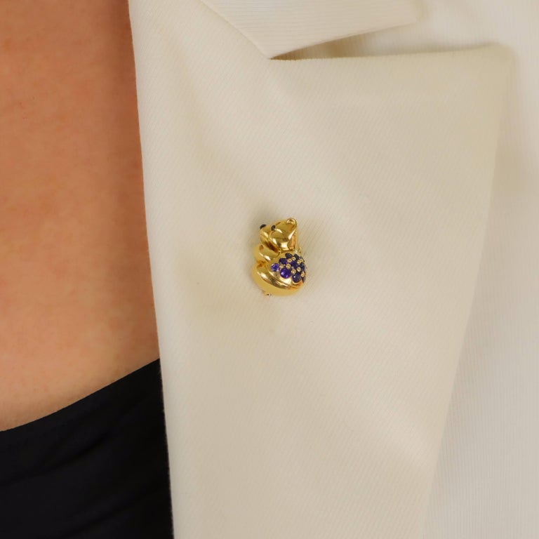 Boucheron Sapphire Teddy Bear Pin / Brooch Set in 18 Karat Yellow Gold ...