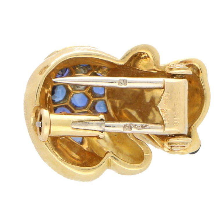 Boucheron Sapphire Teddy Bear Pin / Brooch Set in 18 Karat Yellow Gold ...