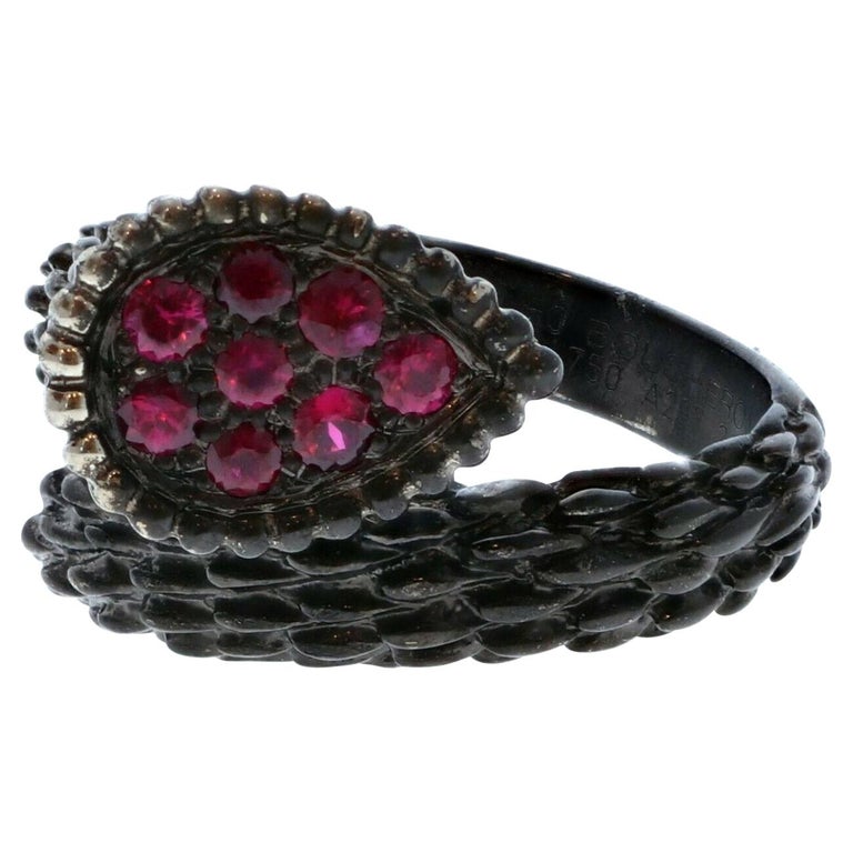Boucheron Serpent Bohème 18k White Gold Black Rhodium Ruby Ring 8.3g ...