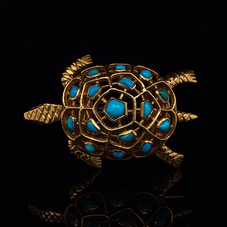 Boucheron Turquoise Turtle Brooch 18 Karat Yellow Gold, Circa 1960 at ...