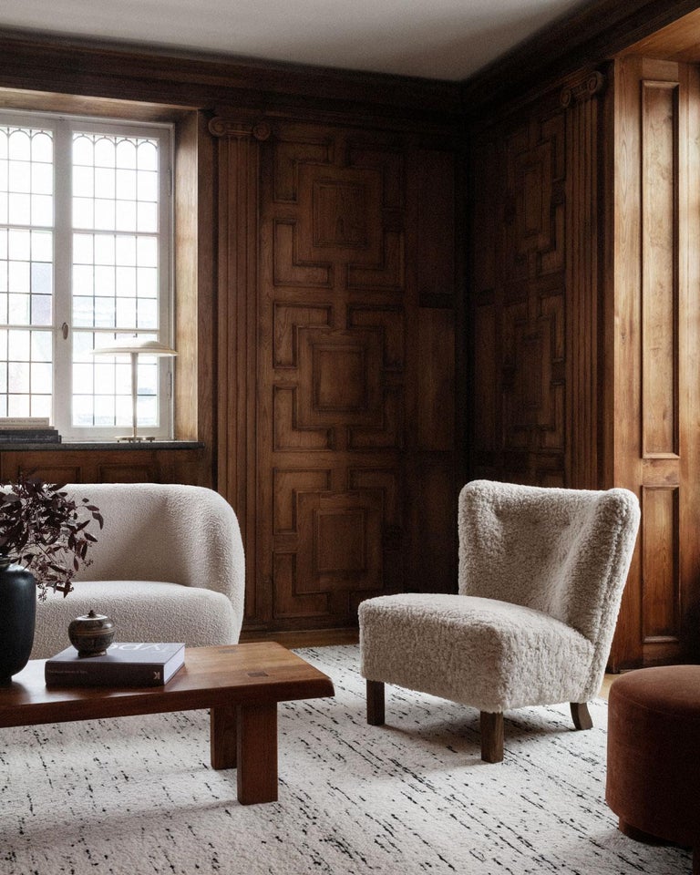 Bouclé-Black/White Handwoven Thick Wool Rug For Sale at 1stDibs