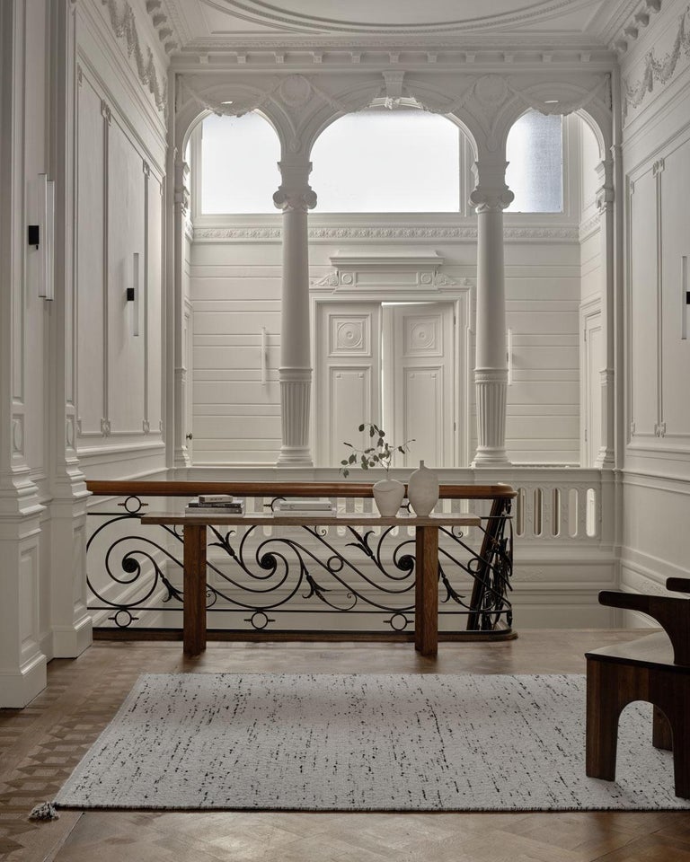 Bouclé-Black/White Handwoven Thick Wool Rug For Sale at 1stDibs