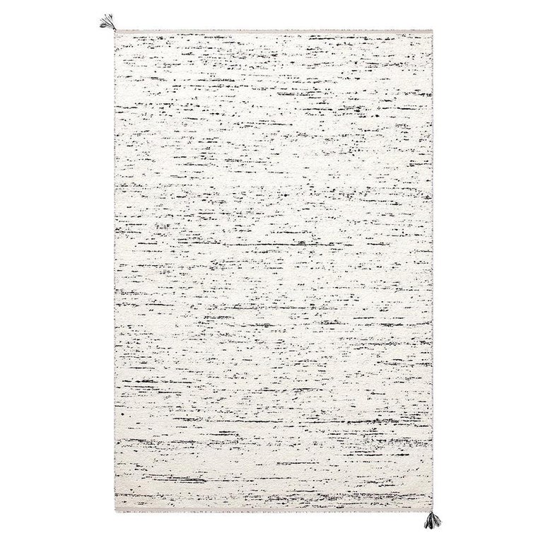 Bouclé-Black/White Handwoven Thick Wool Rug For Sale at 1stDibs