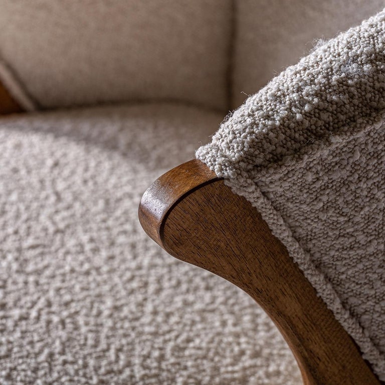 Bouclé Fabric and Wooden Armchair For Sale at 1stDibs