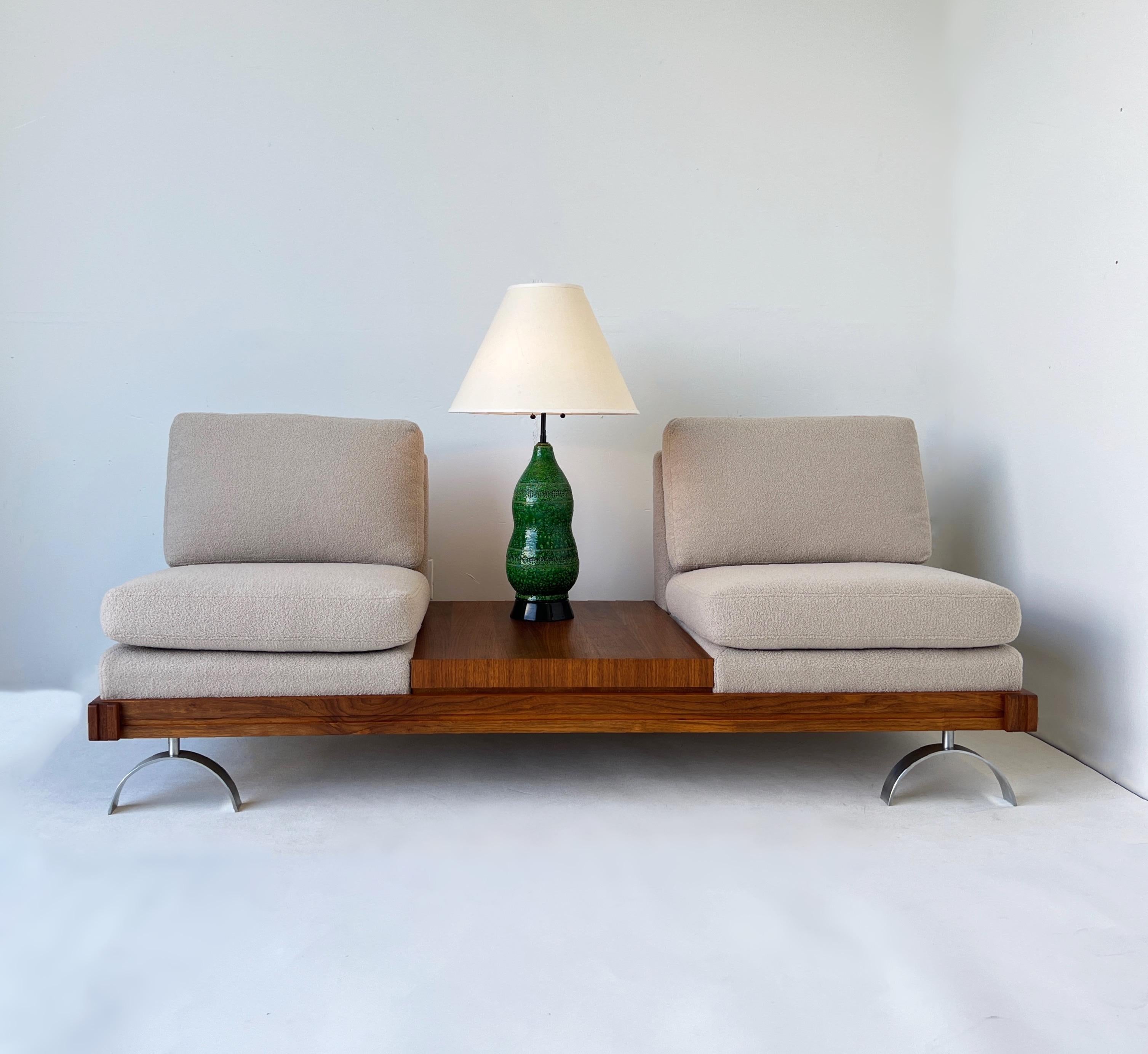 Boucle, Walnut and Stainless Steel Sectional Sofa by Martin Borenstein ...