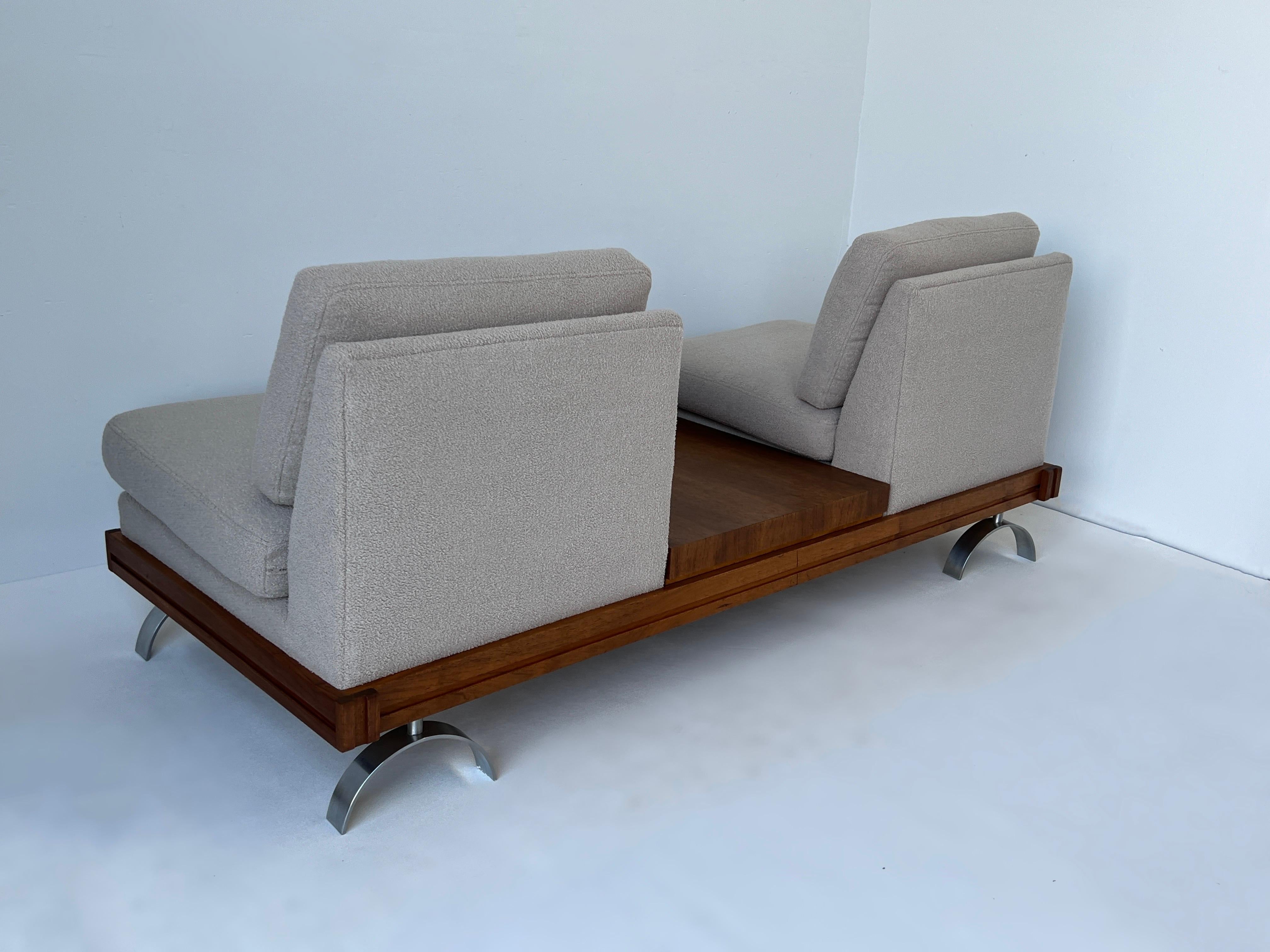 Boucle, Walnut and Stainless Steel Sectional Sofa by Martin Borenstein ...