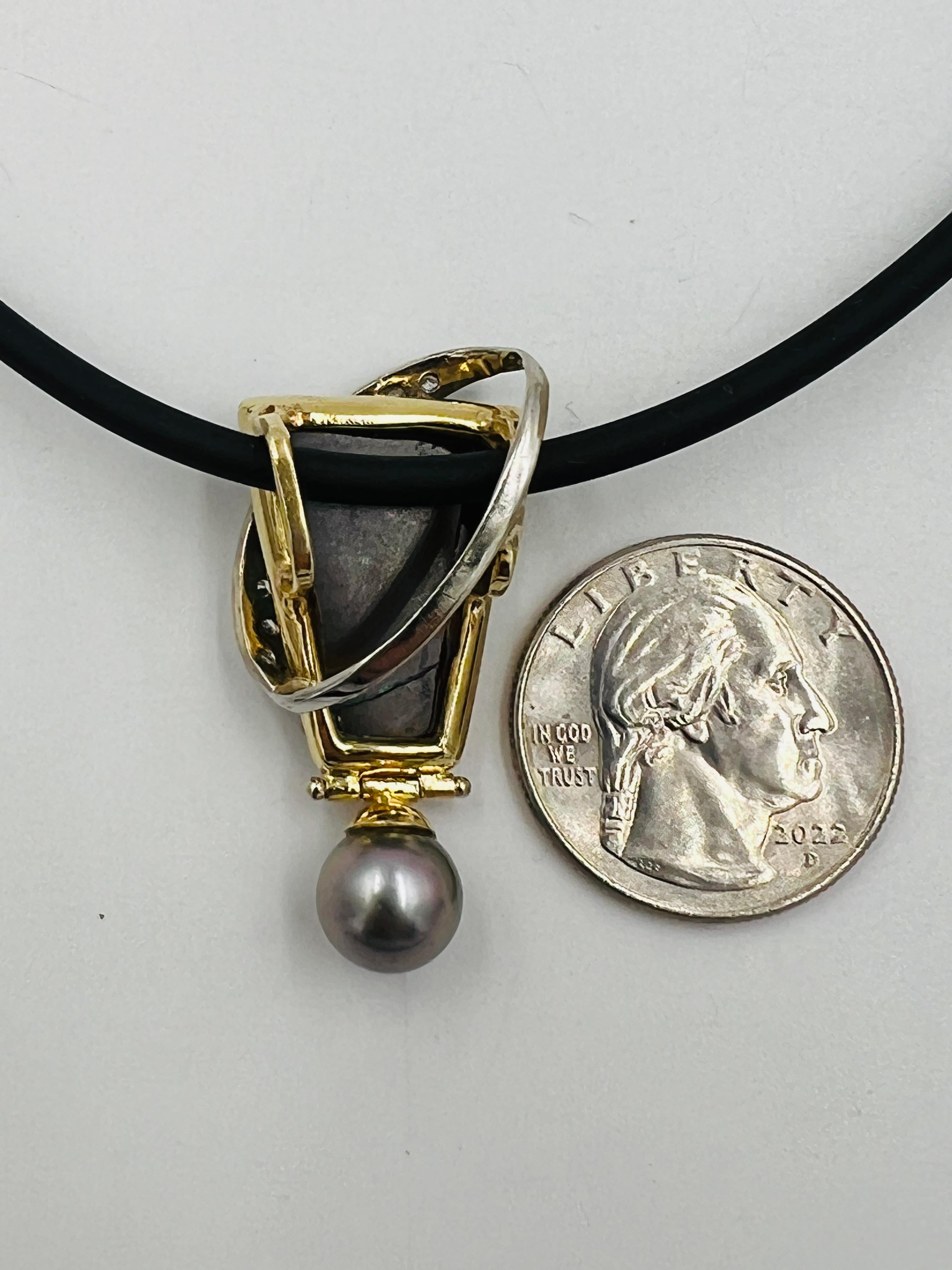 Boulder Black Opal Diamond Two Tone Gold Slide Pendant For Sale at 1stDibs