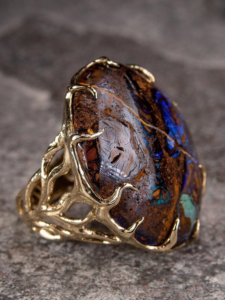 Opal Gold Ring Blueprint Woody Musk Tree Natural Australian Gem For ...