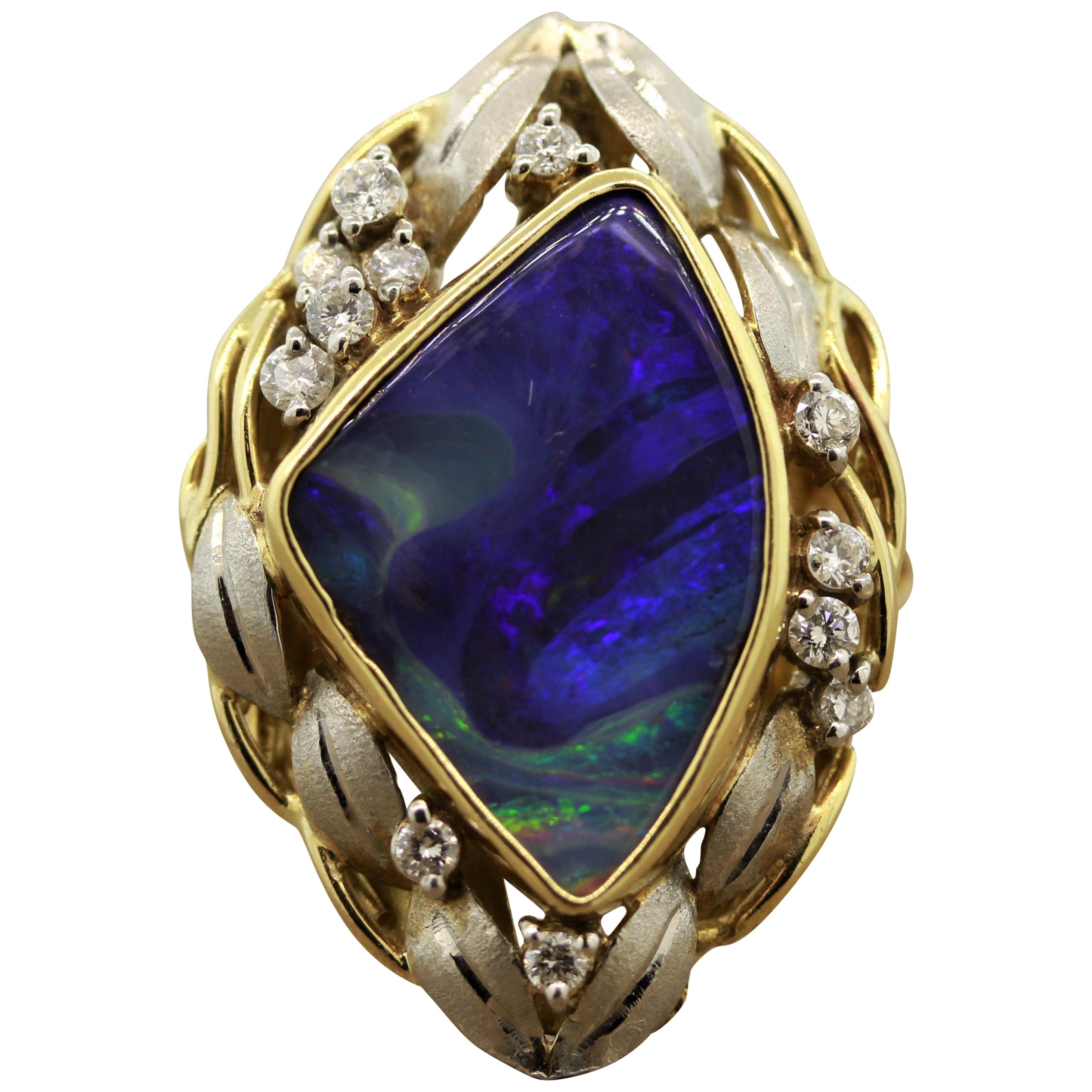 Opal Diamond Gold Large Ring at 1stDibs