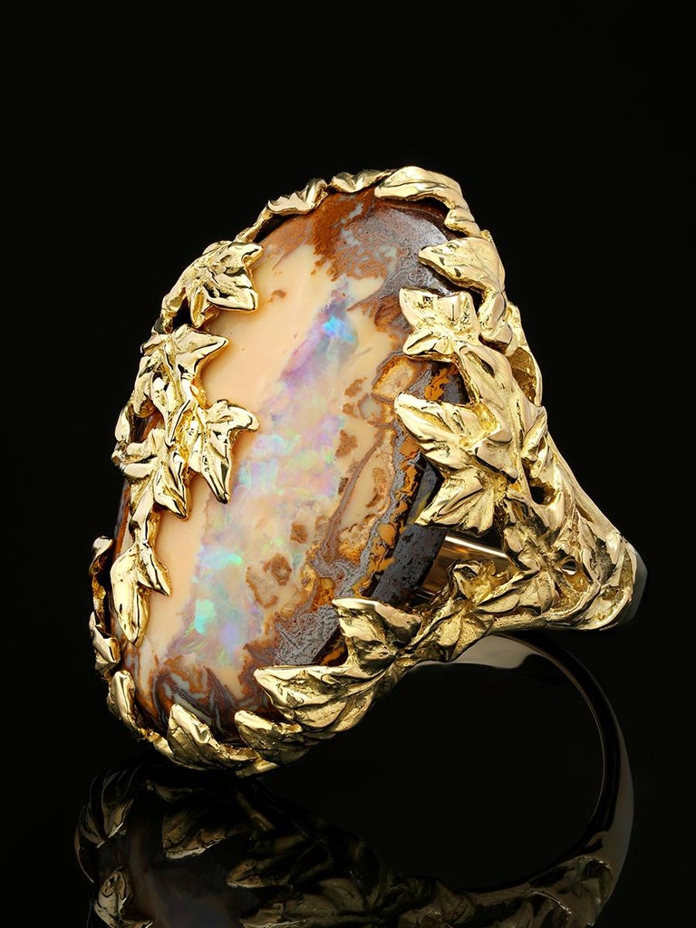 Boulder Opal Ivy Gold Ring Australian Gemstone Peach Color Statement ...